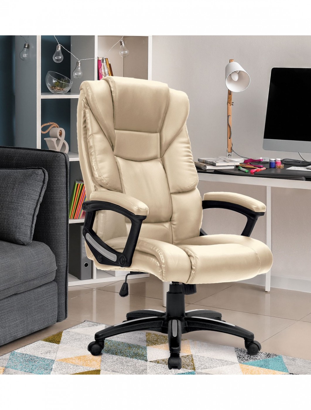 Office Chair Cream Leather Effect Titan Executive Chair BCP G344 CM by Eliza Tinsley